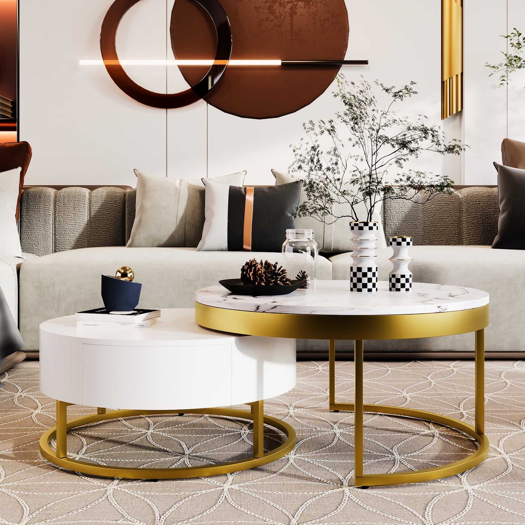 MDF round table with 2 drawers and nesting - Adds luxury to living ...
