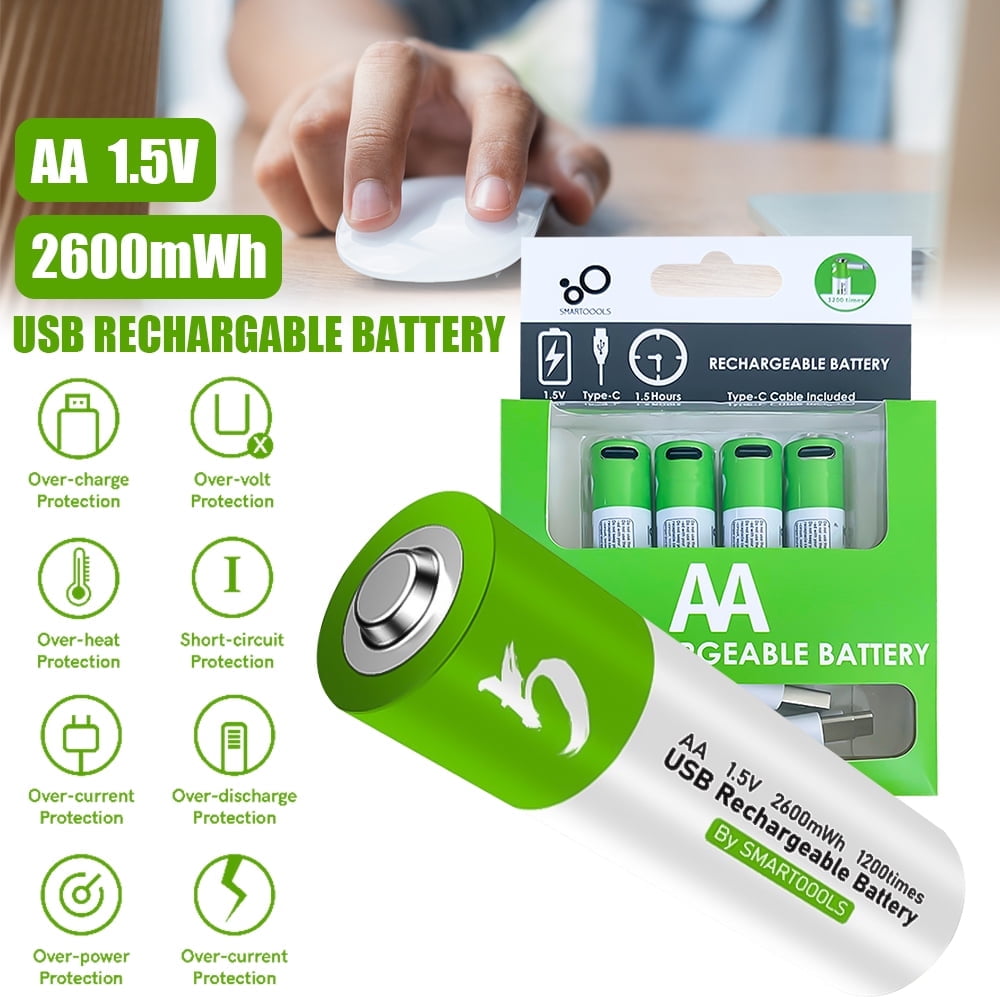 MDHAND 1.5V 2600mAh Rechargeable AA Batteries,4 pack Double A Batteries ...