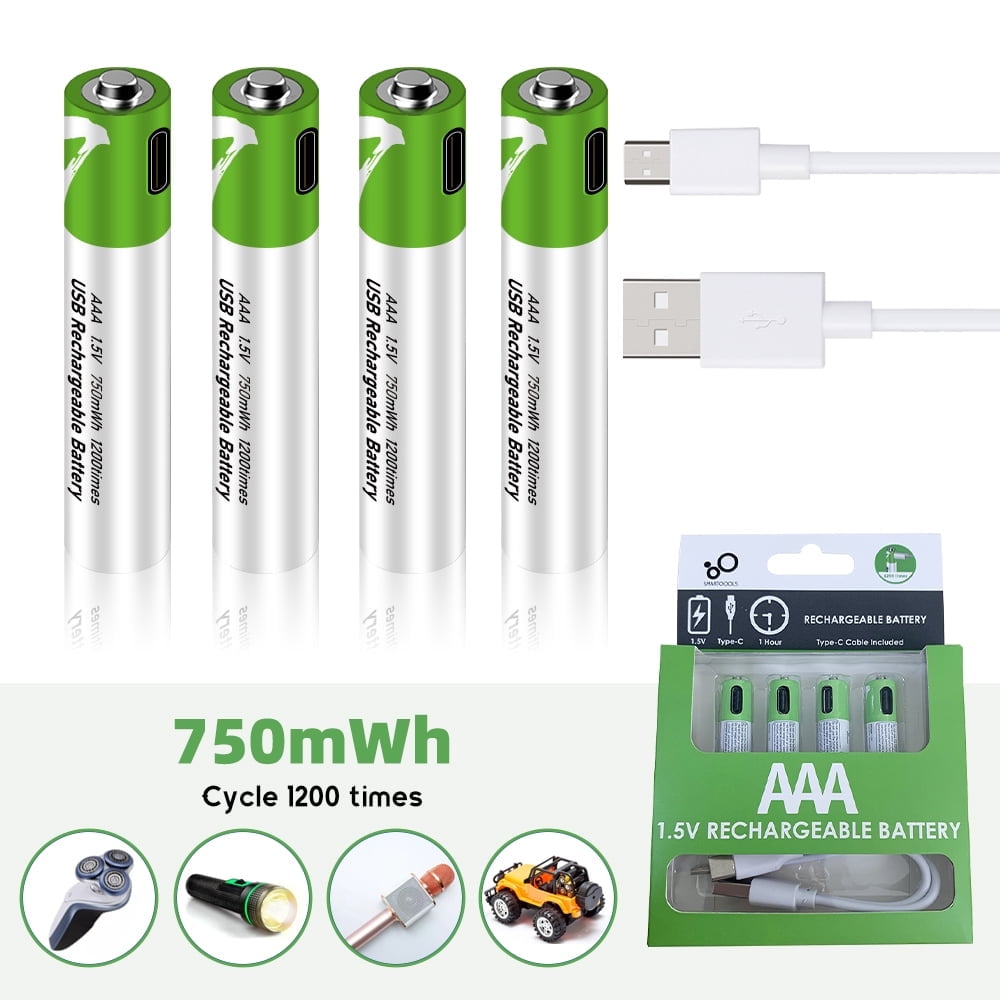 MDHAND 1.5V 2600mAh Rechargeable AAA Batteries, 4 pack Triple A Batteries with USB Type C Port ...
