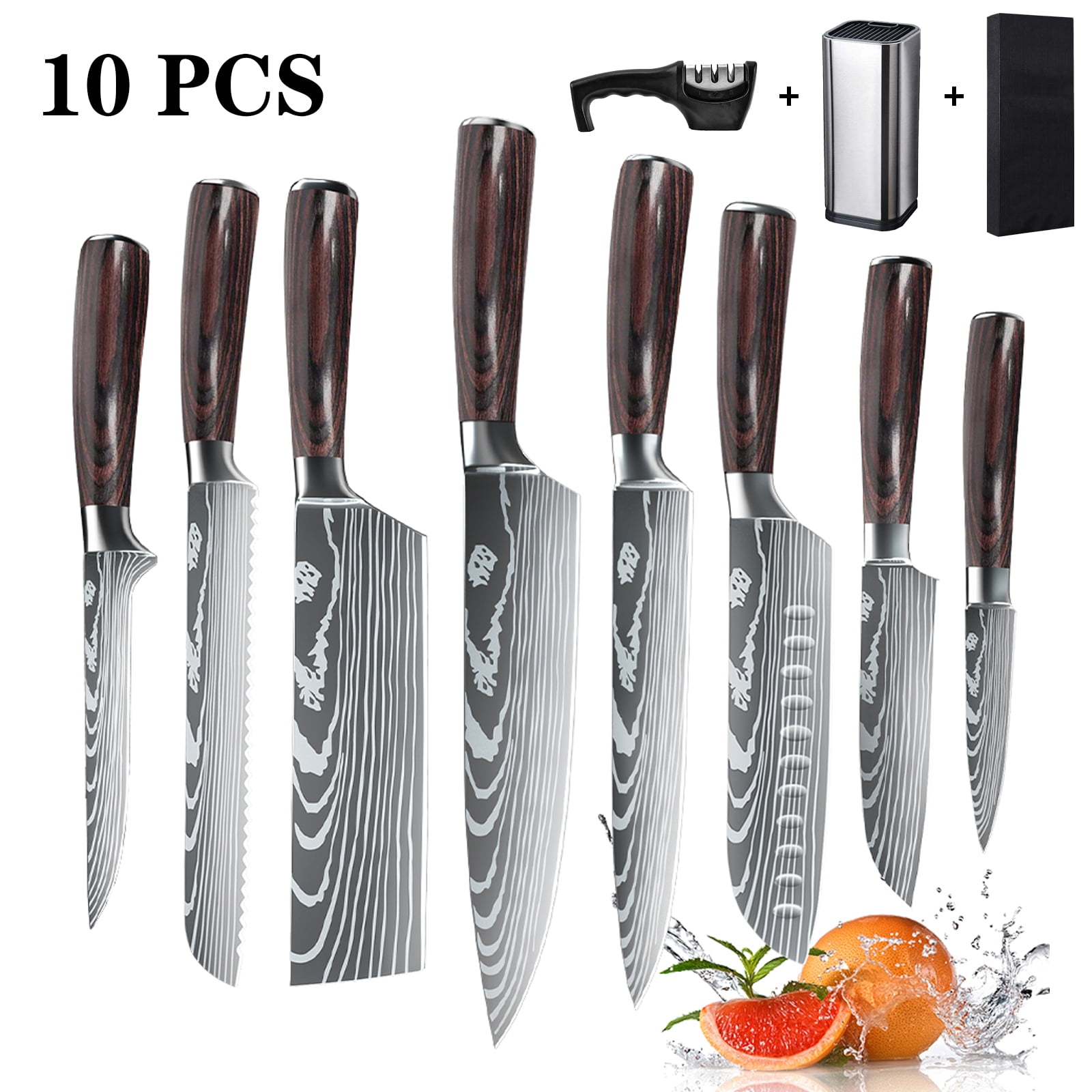 MDHAND 10-Piece Kitchen Knife Set, Stainless Steel Professional Cutlery ...