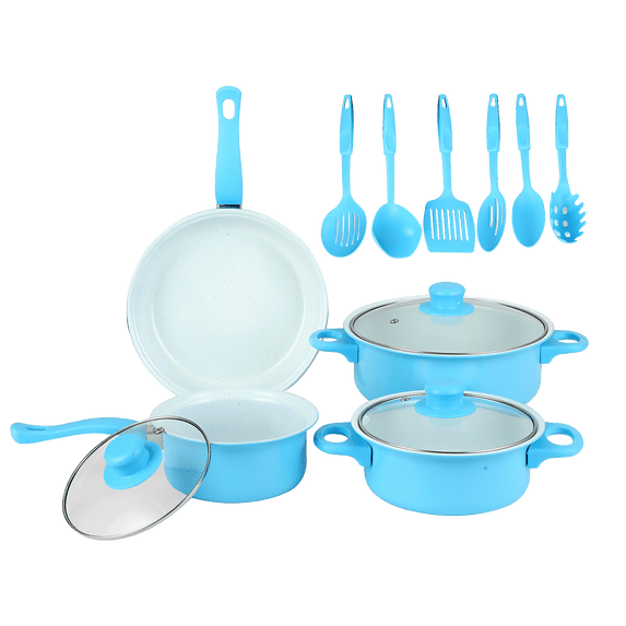 MDHAND 13-Piece Blue Nonstick Cookware Set, Pots and Pans with Lids ...
