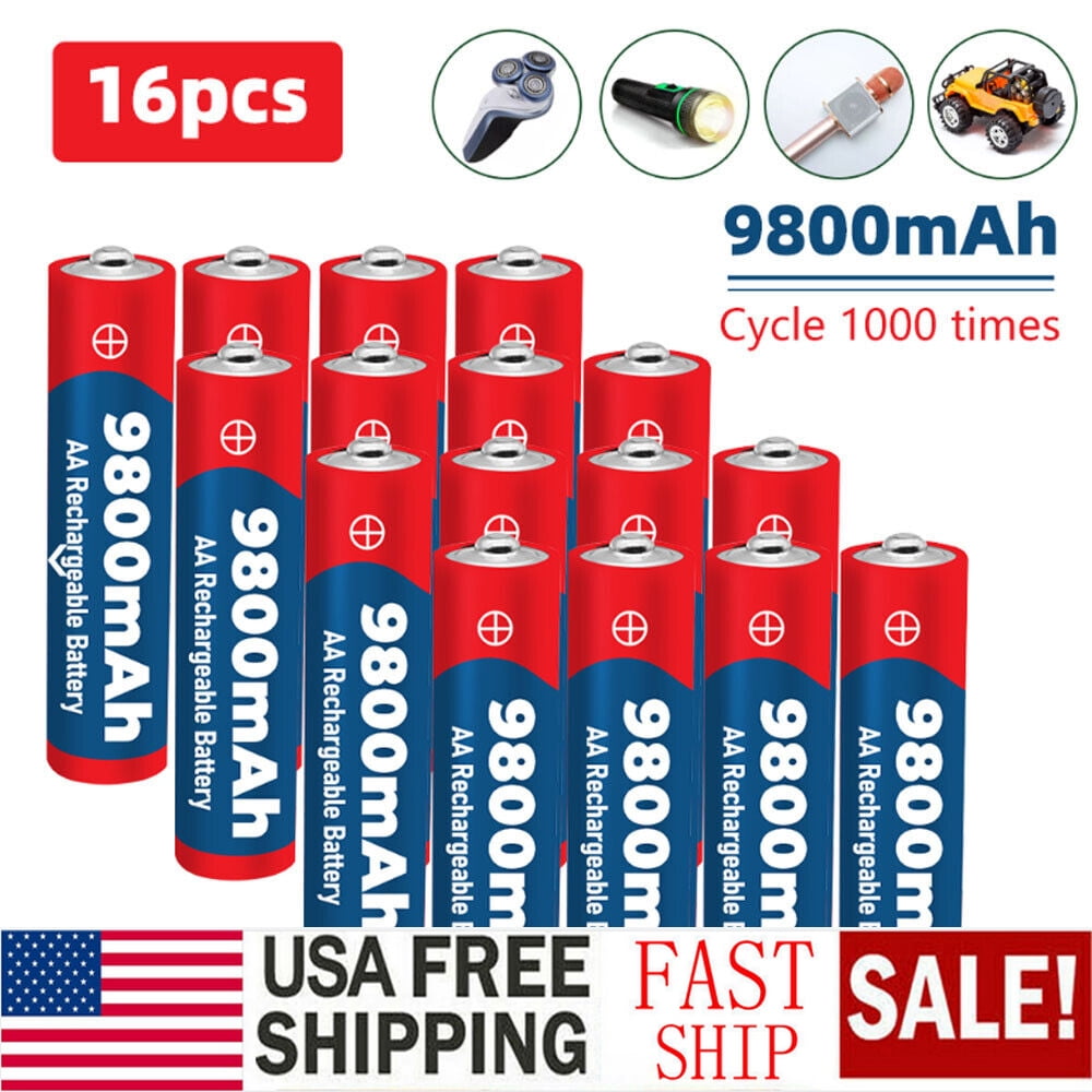 MDHAND 16Pcs 1.5V 9800mAh AA / AAA Rechargeable Batteries - Walmart.com