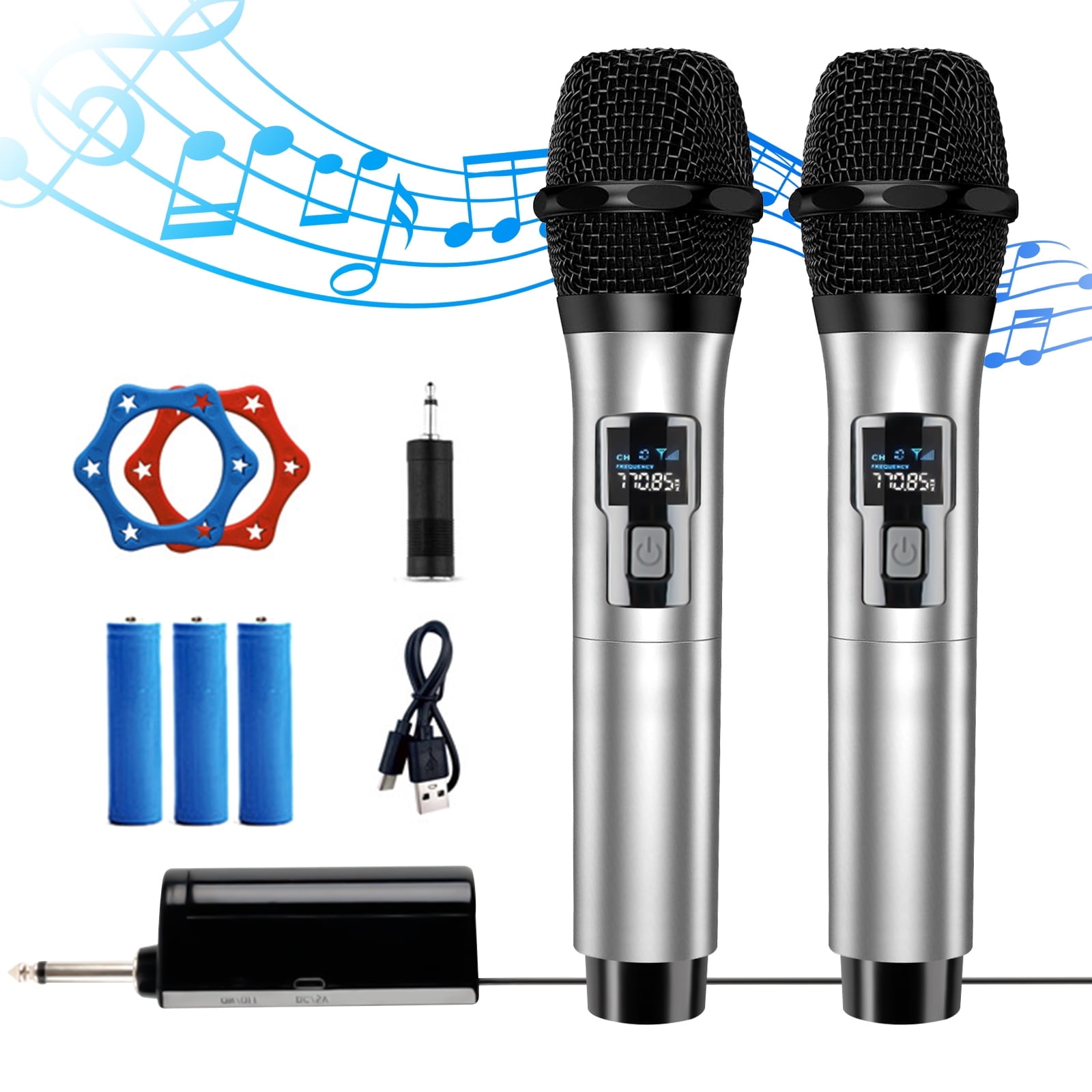 MDHAND 2 Wireless Microphone with Rechargeable Receiver for Sing ...