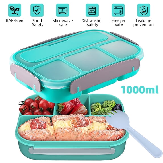 MDHAND 4-Compartment Lunch Box with Built-In Cutlery, Leak Proof Bento ...