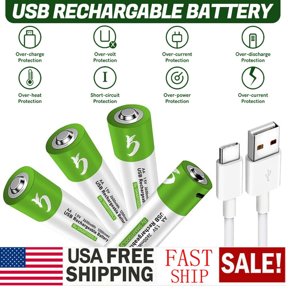 MDHAND 4PC USB AA 1.5V Lithium ion Rechargeable li-ion Battery Fast ...