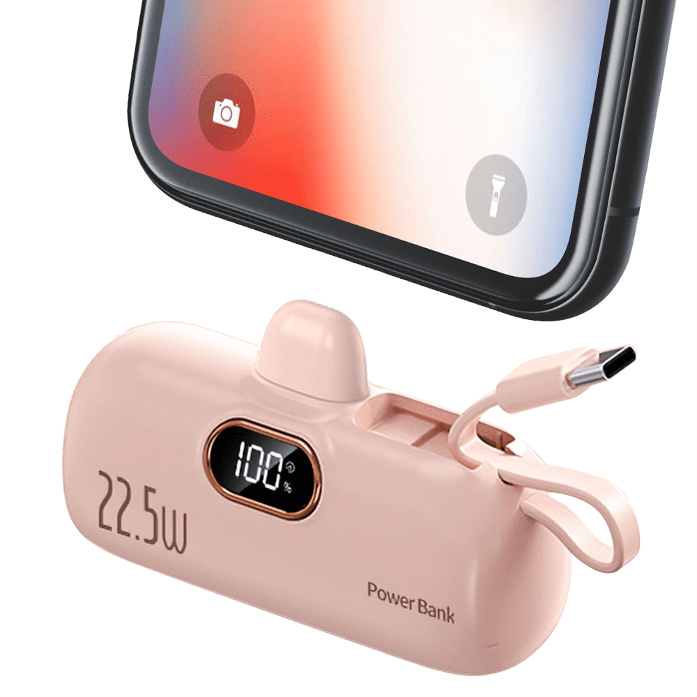 MDHAND 5000mAh Portable Charger Power Bank with LED Display, Built-in USB-C Cable, Mini Fast ...