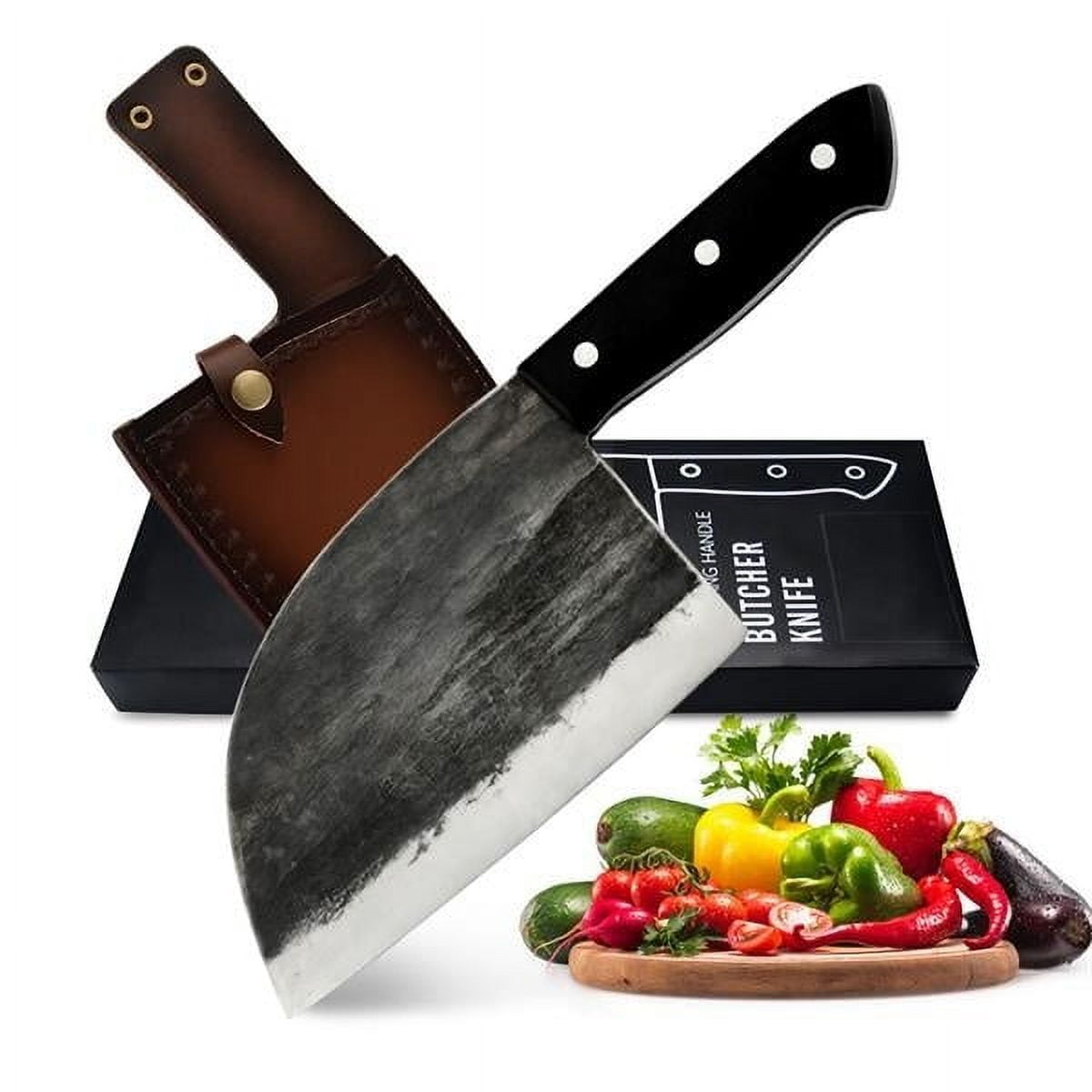 MDHAND Handmade Forged Butcher Knife, High Carbon Steel Chef/Bone ...