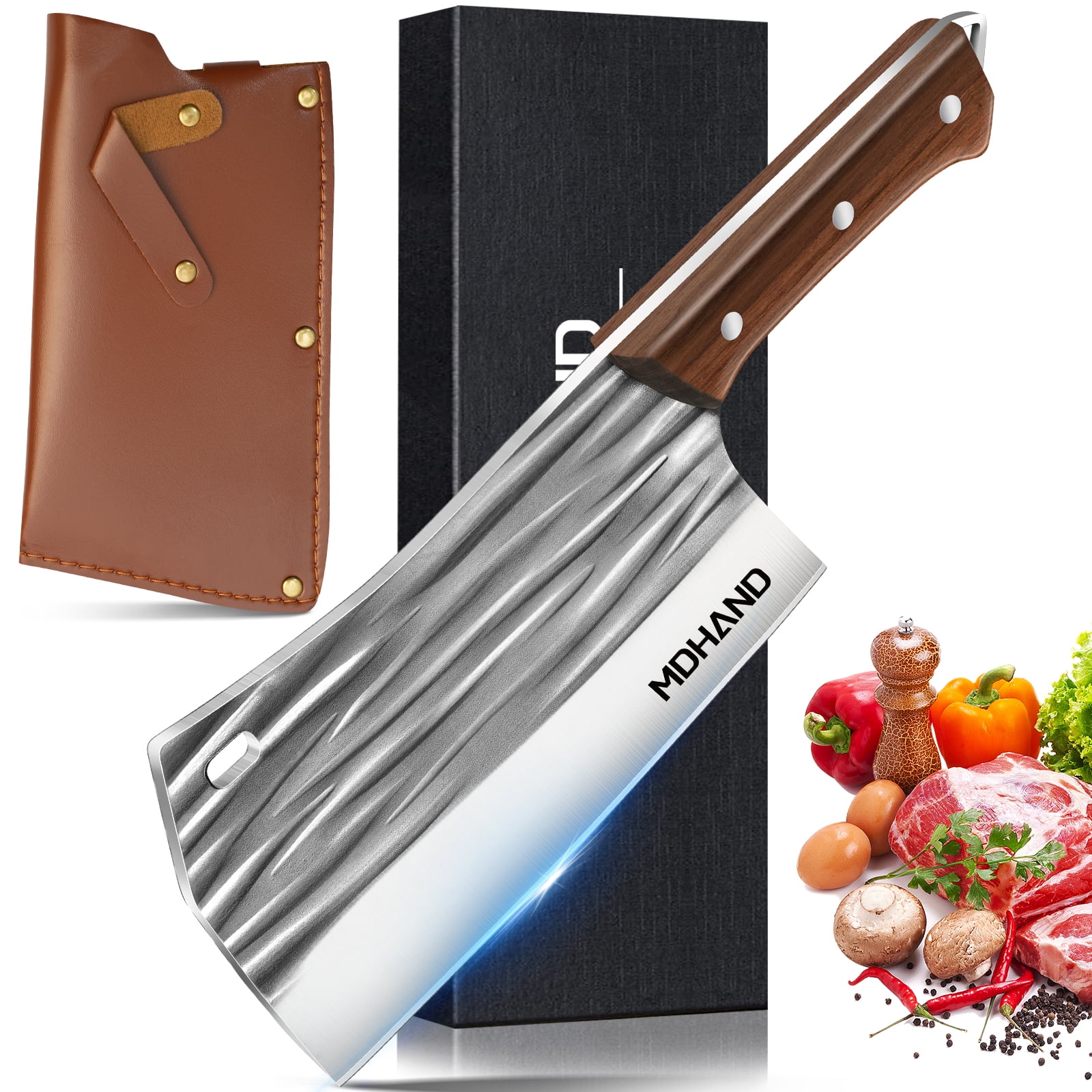 MDHAND Knife - 7" Razor Sharp Meat Cleaver and Vegetable Kitchen Knife, High Carbon Stainless ...