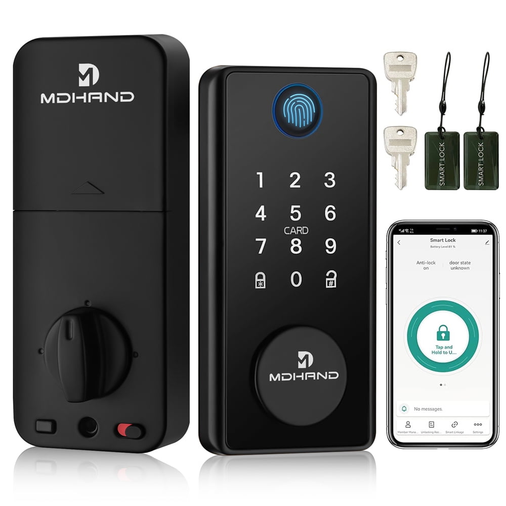 MDHAND Smart Door Lock, Bluetooth Keyless Entry Door Lock with Touchscreen Keypad, IP65 ...