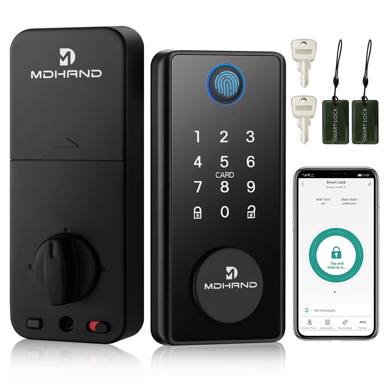 MDHAND Smart Lock Biometric Door Lock with Fingerprint 4-in-1 Smart ...