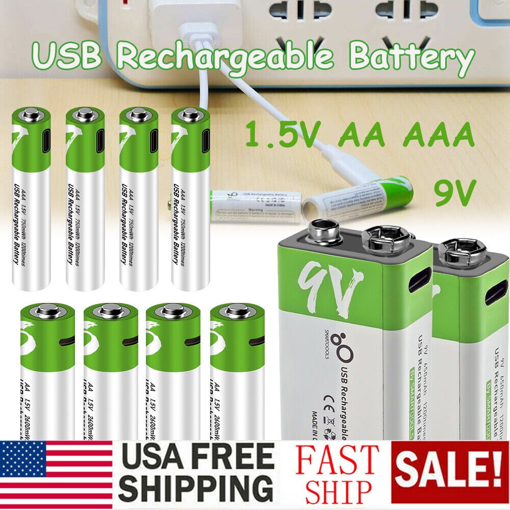 MDHAND USB Rechargeable 9V Lithium Ion Battery, 650mWh, 2-Pack with ...