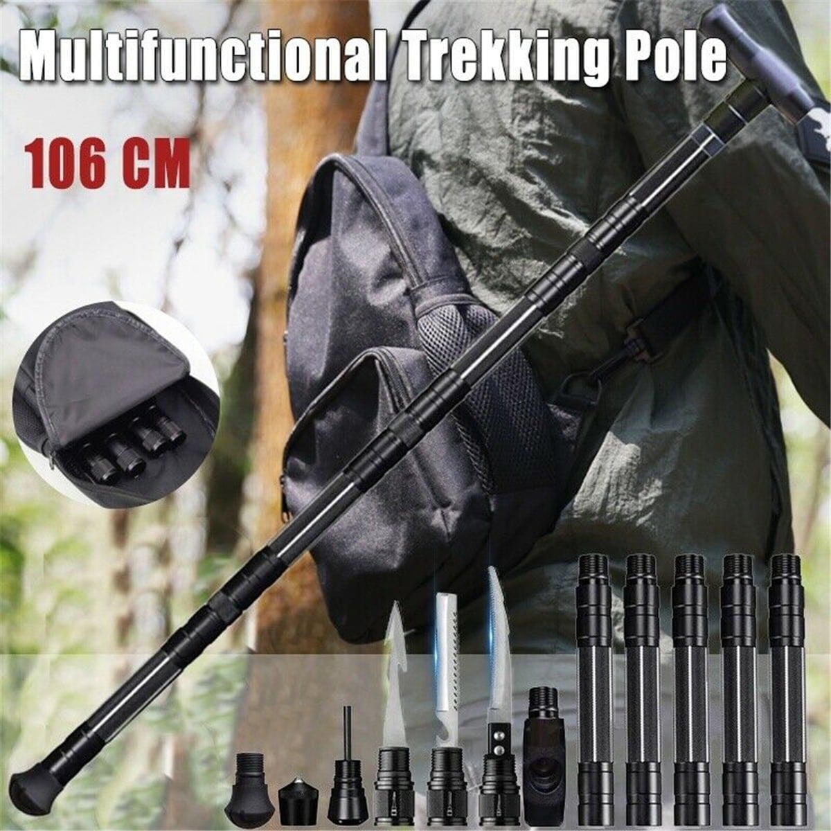Trekking Poles - Adjustable Tactical Survival Alpenstock Walking Sticks ...