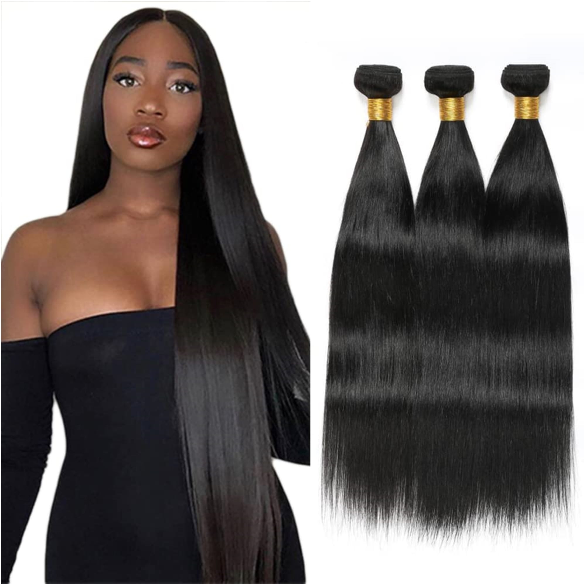 MDL Brazilian Virgin Remy Human Hair Straight Bundles 20 22 24 Inch Extensions, 10A, Unprocessed ...