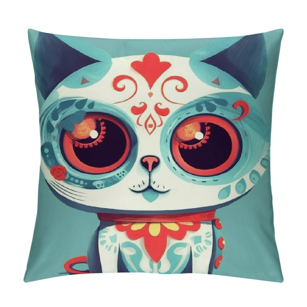 MDO Cute Cat Kitten Sugar Skull One Throw Pillow with Cover for Couch ...