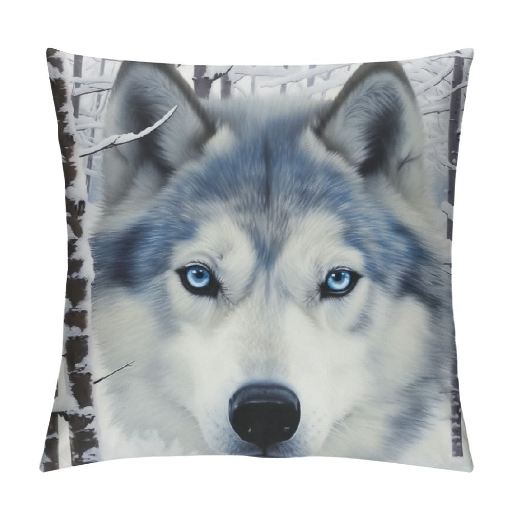 MDO Cute Husky Dog Print Snowy One Throw Pillow with Cover for Couch ...