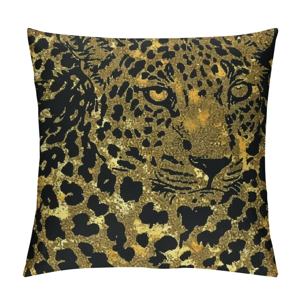 MDO Gold Leopard Cheetah Print Animal Skin One Throw Pillow with Cover ...