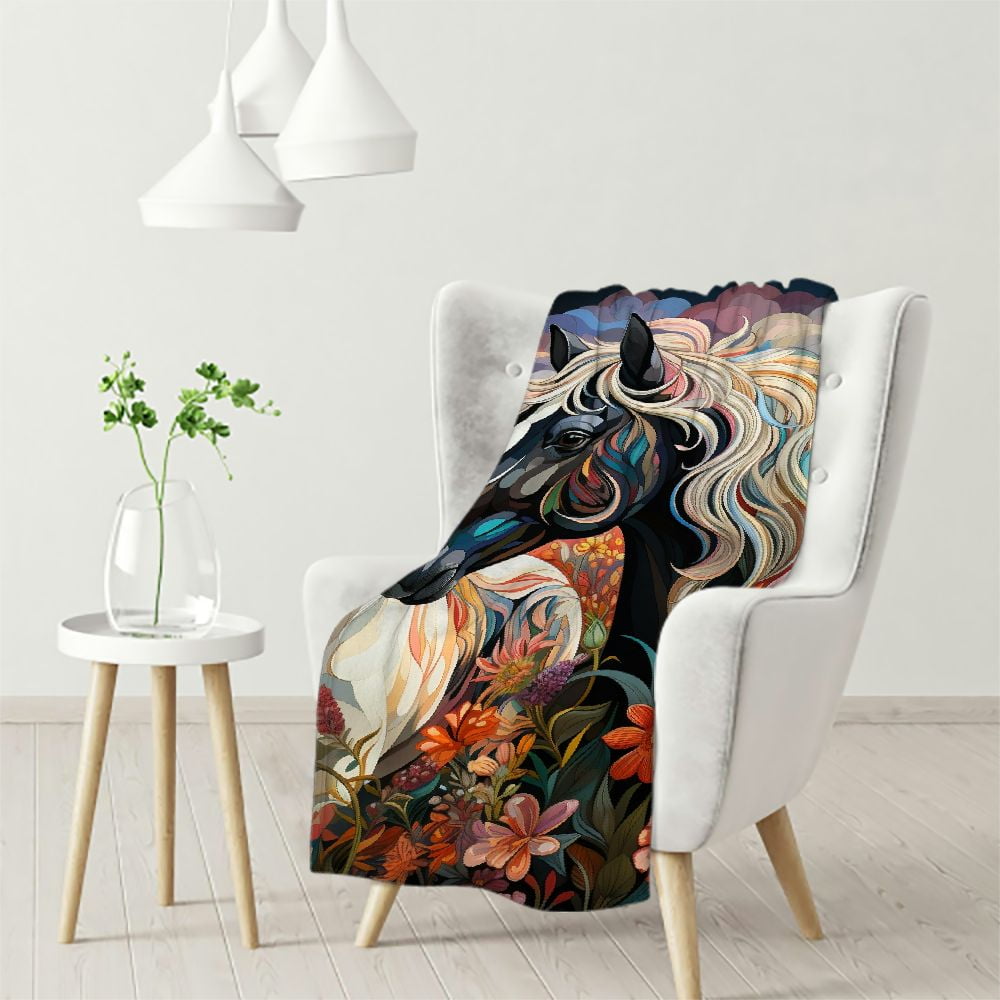 MDO Horse Blanket Gift for Baby Girls Women Cute Animal Horses Flowers ...