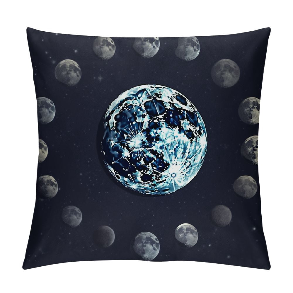 MDO Moon Phases Throw Pillow Cushion Cover, Giant Moon on The Starry ...