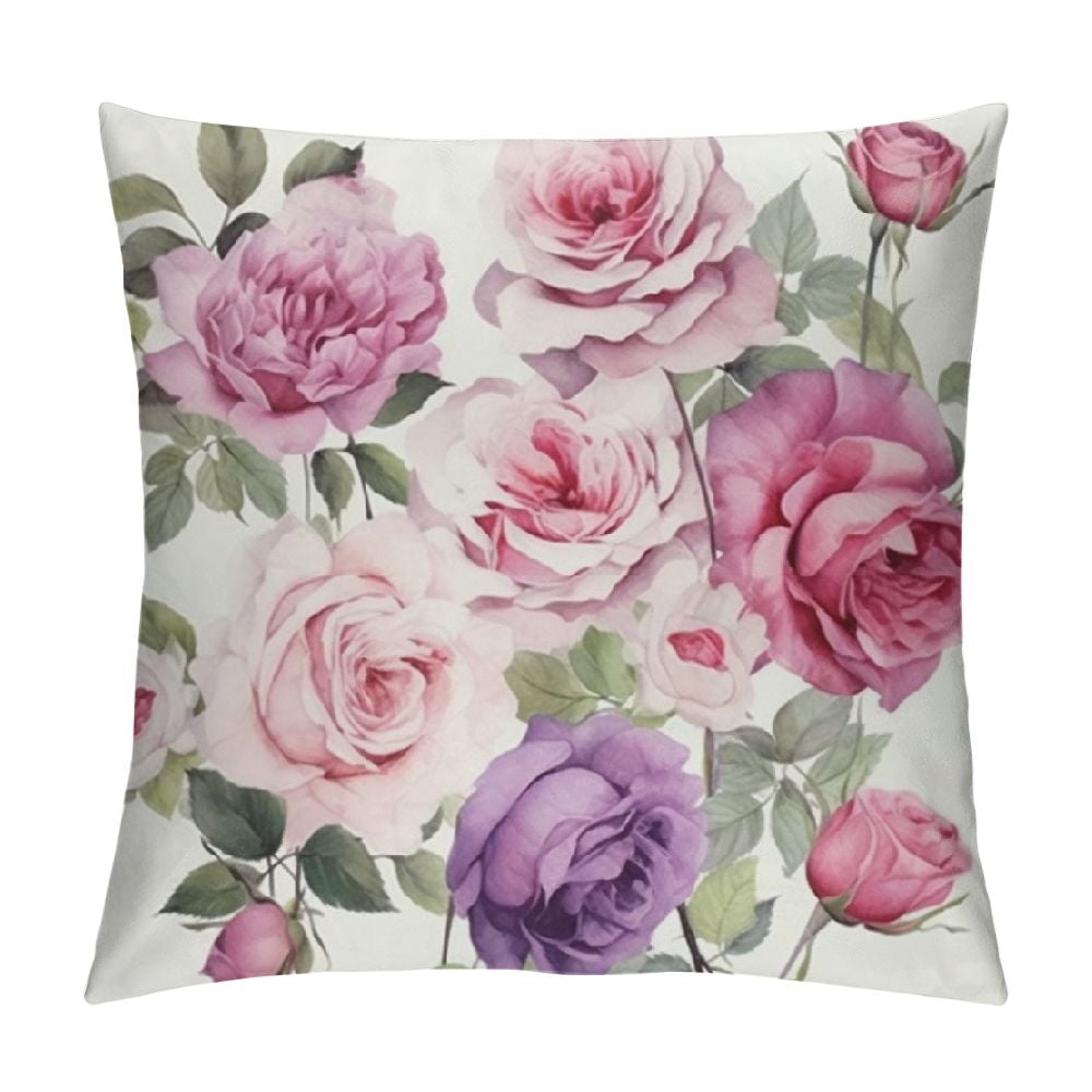 MDO Pink & Red Rose Flowers Purple Roses One Throw Pillow with Cover ...