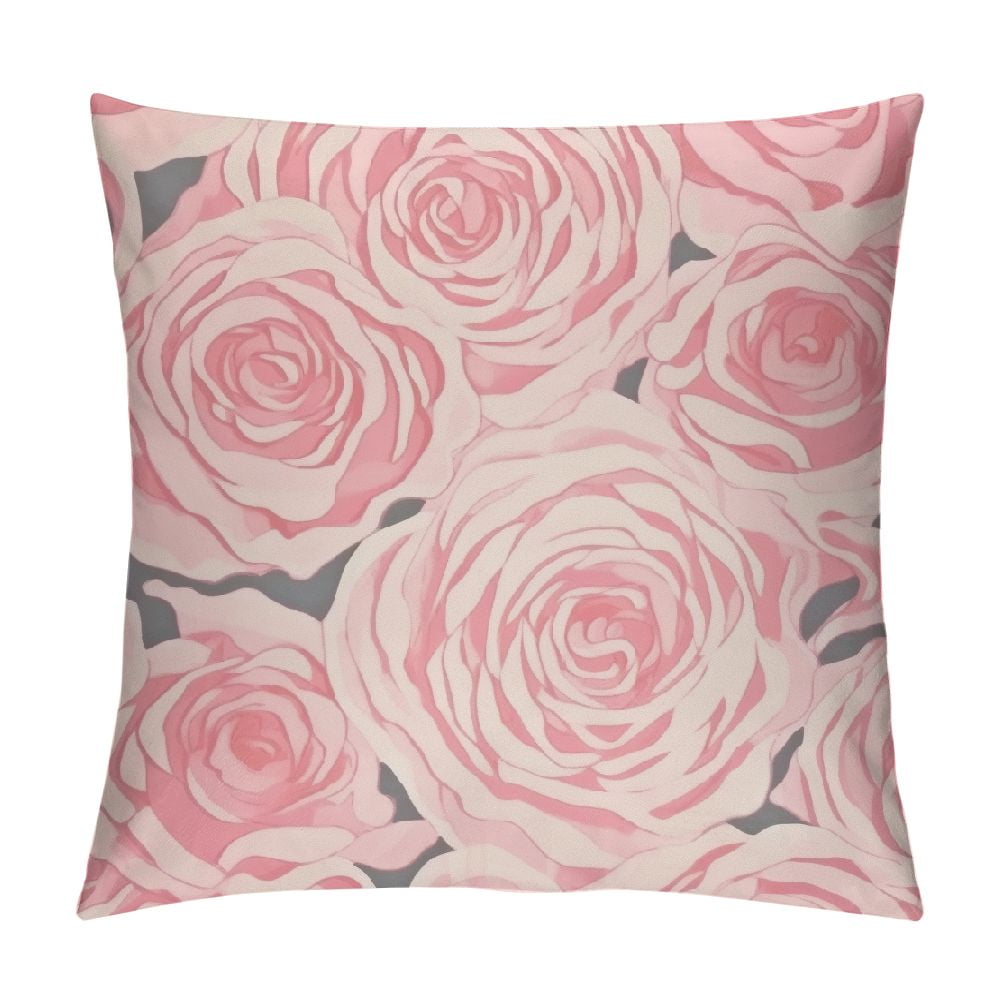 MDO Pink Rose Flower Gold Floral One Throw Pillow with Cover for Couch ...