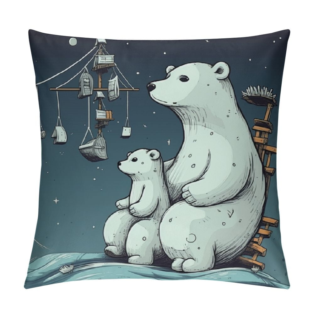 MDO Starry Night Throw Pillow Cushion Cover, Mother Polar Bear Her Son ...