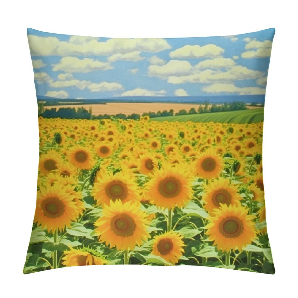 MDO Sunflower Field Floral Flowers One Throw Pillow with Cover for ...