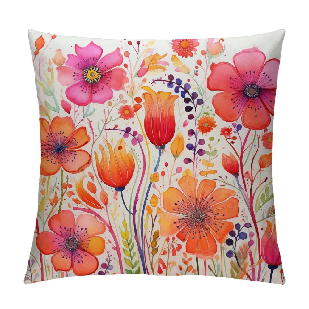 MDO Sunflowers Poppy Daisy Flower Floral One Throw Pillow with Cover ...