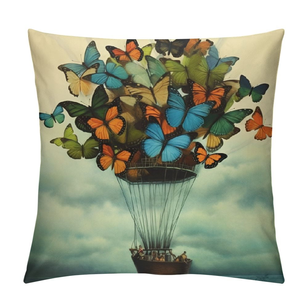 MDO Vintage Butterfly Hot Air Balloon One Throw Pillow with Cover for ...