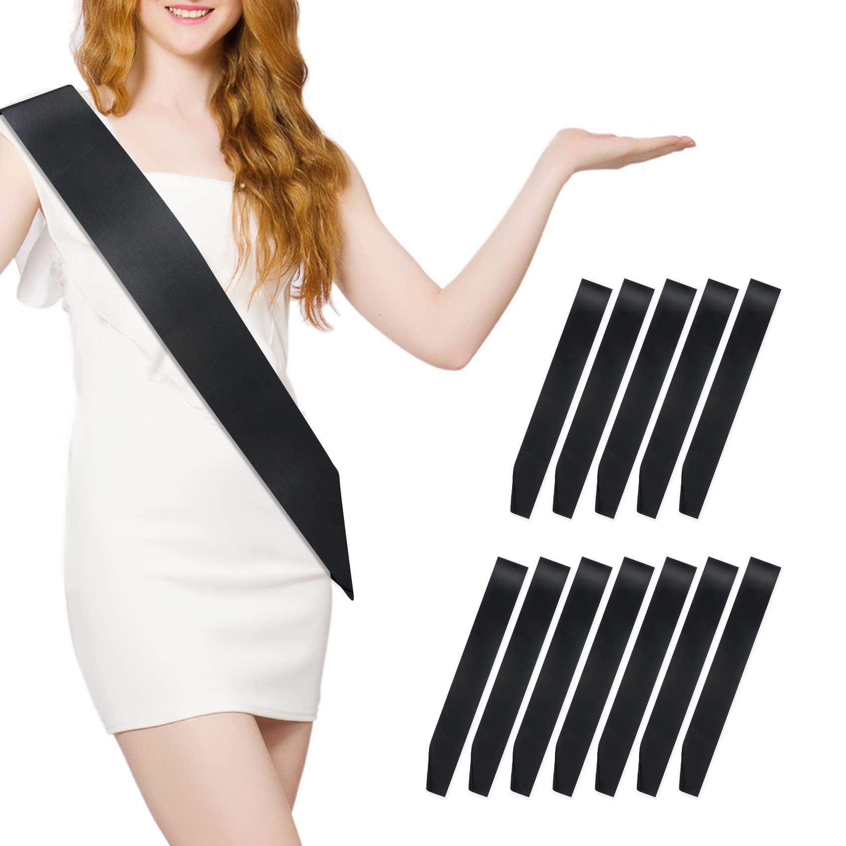 MDOZQ 12 Pcs Sash SSF20 Blank Satin Sash Black Sash Plain Sash Senior ...