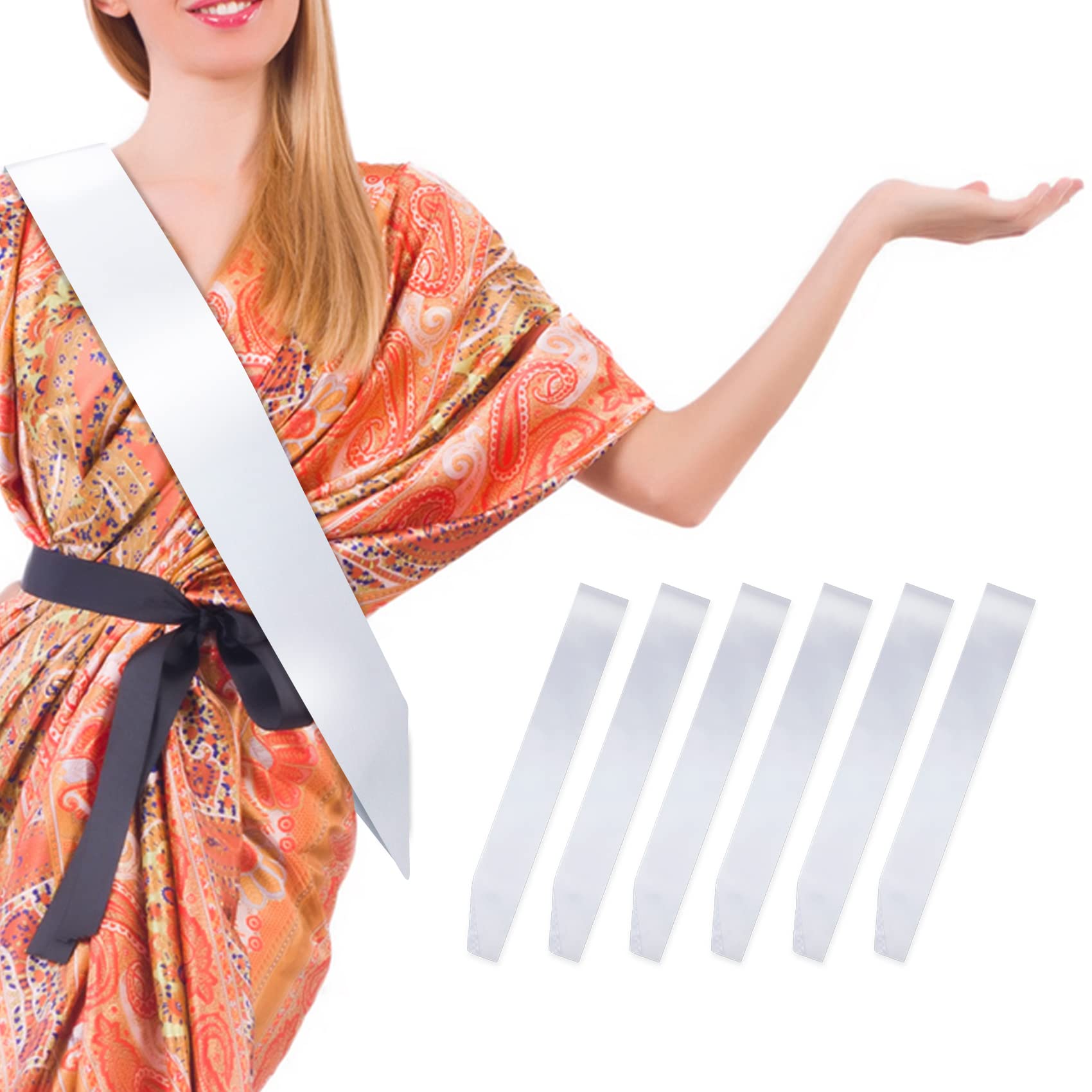 MDOZQ 6 Pcs Sash RRF12 Blank Satin Sash White Sash Plain Sash Bridal ...