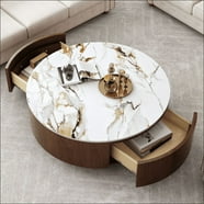 Nesia Modern Accent White Marble Gold Coffee Table Round Sofa Cocktail ...