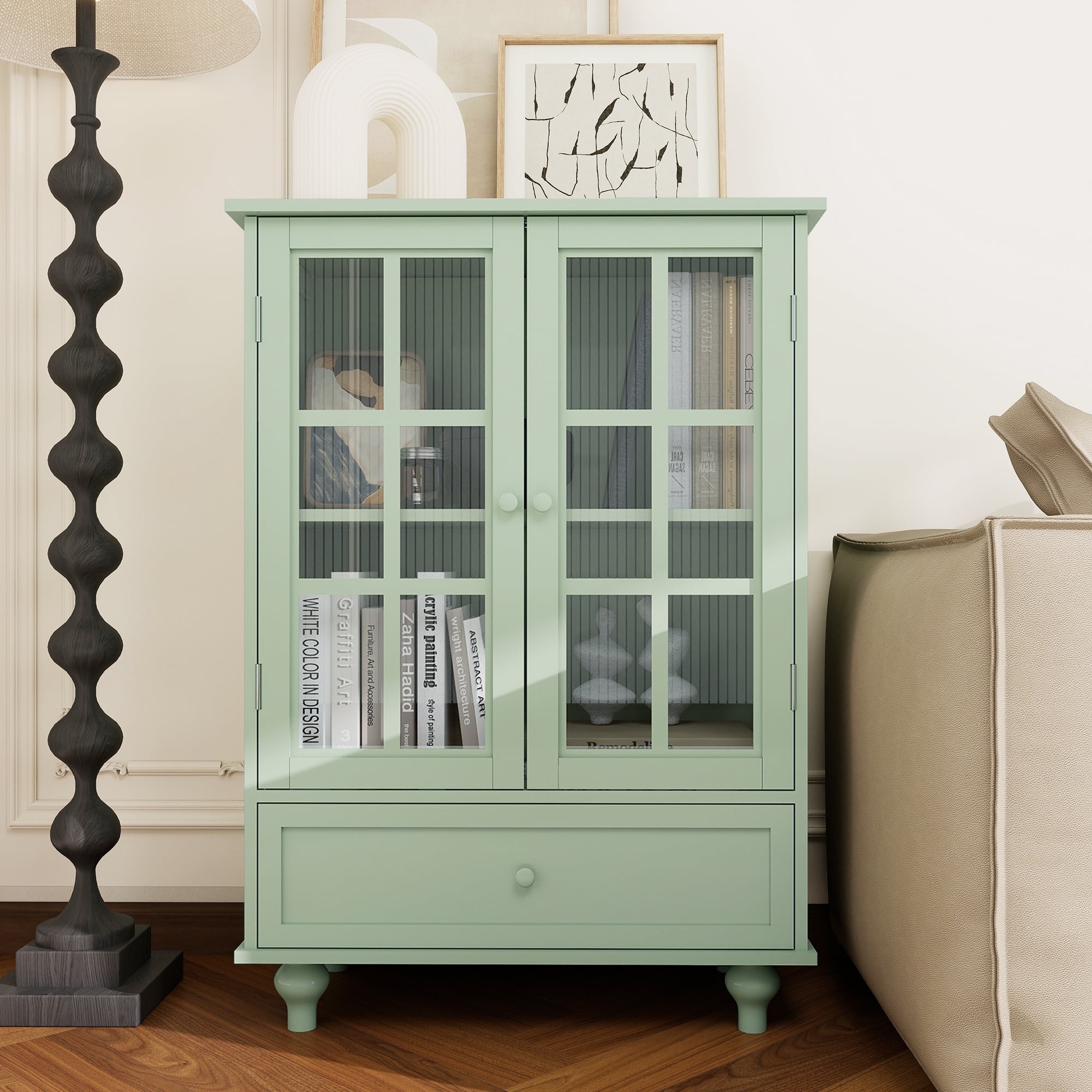 MDQMD 38'' Tall Storage Cabinet with Glass Doors for Living Room,Modern ...