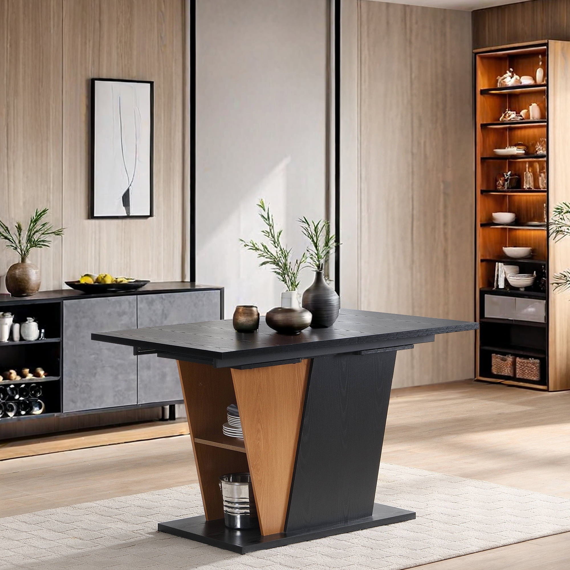 MDQMD 61.81" Extendable Dining Table with Storage Modern Wooden Kitchen ...