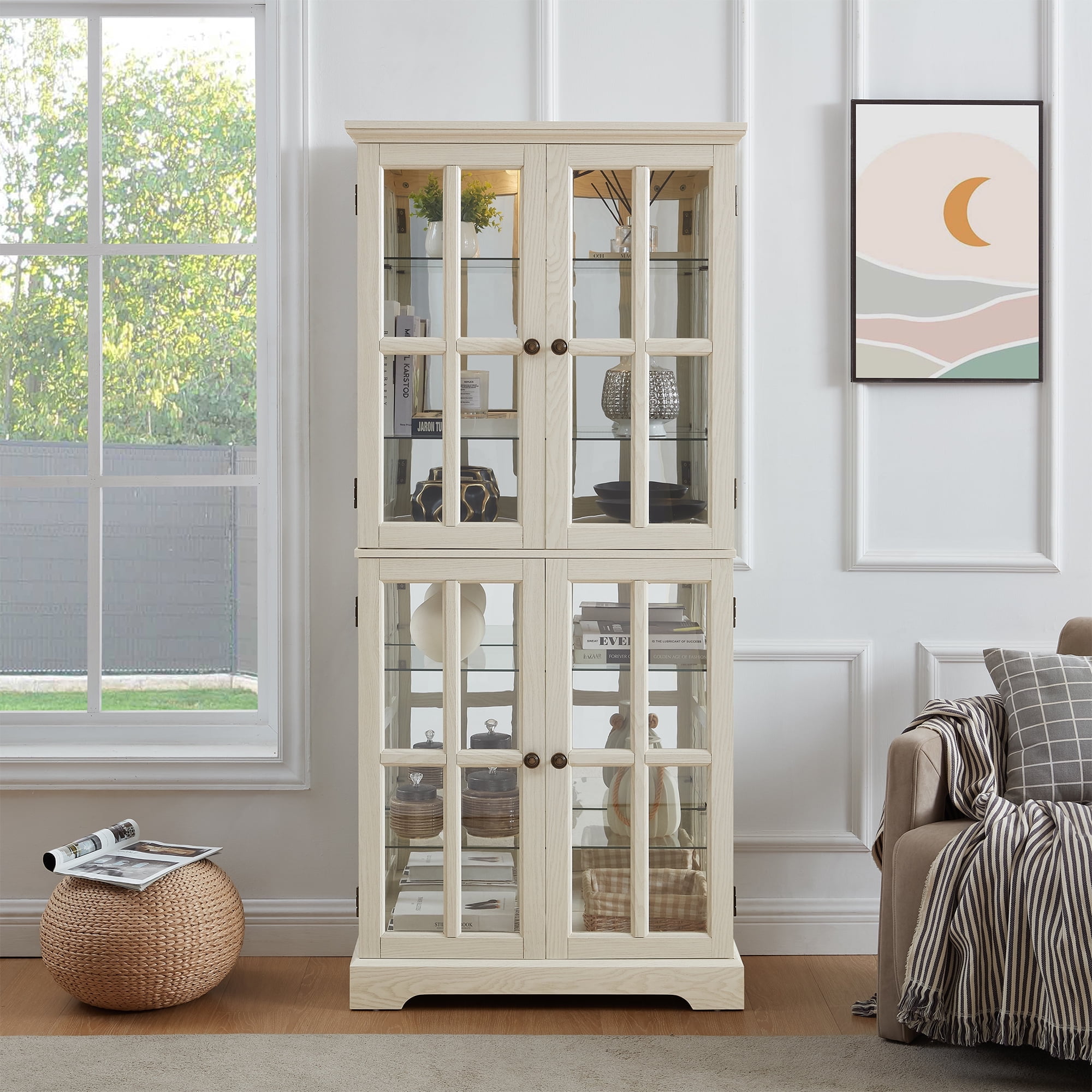 Tall Storage Cabinet With Glass Doors And Shelves