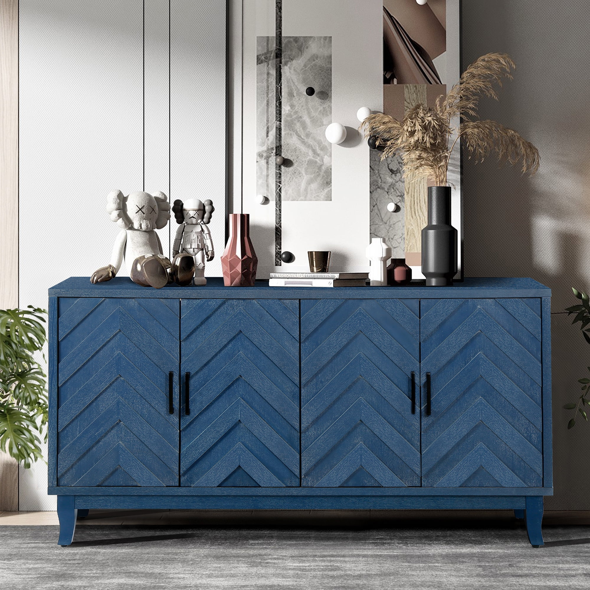 MDQMD Buffet Sideboard With Storage,Blue Wood Sideboard for Kitchen ...