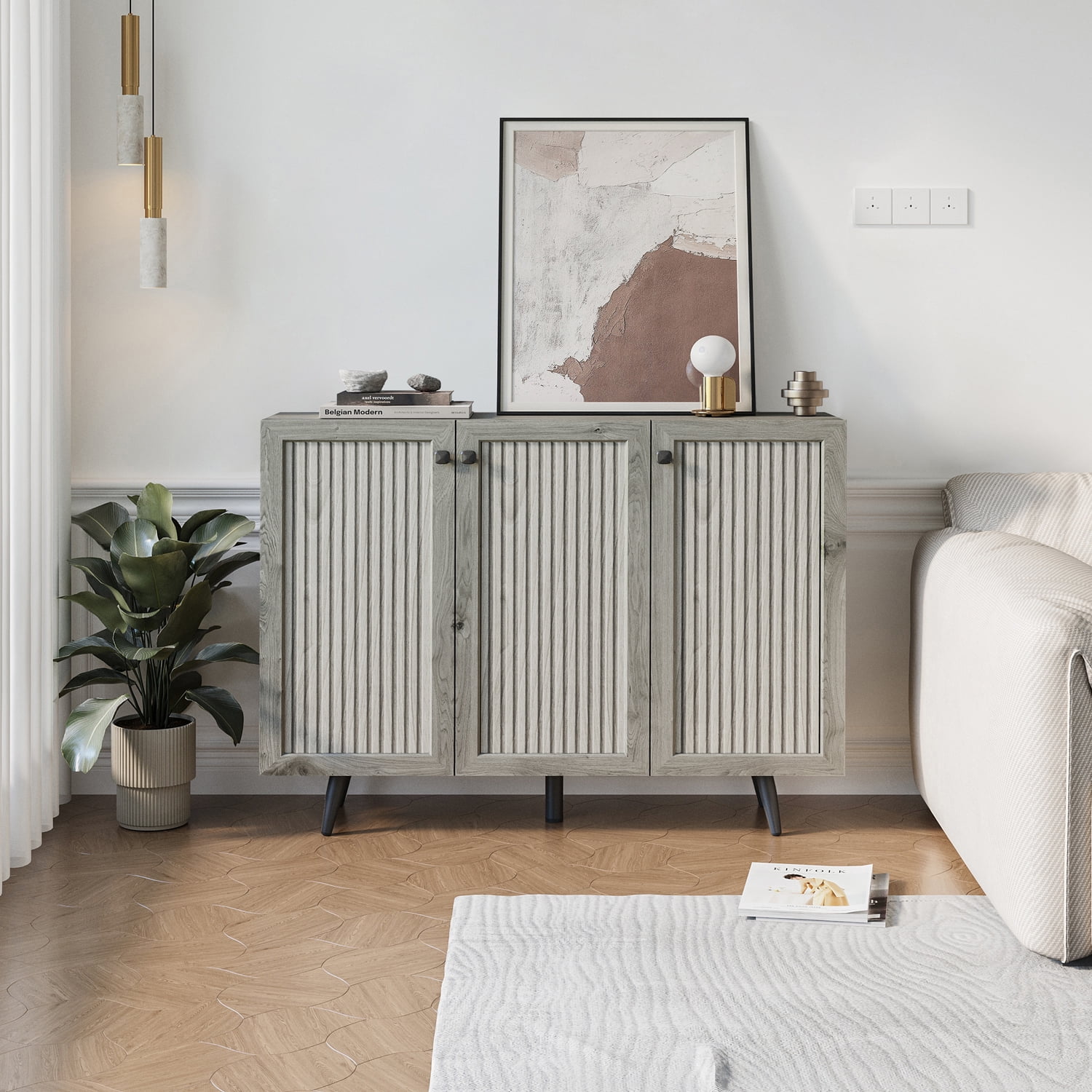 MDQMD Coffee Bars Storage with 3 Doors,Kitchen Storage Cabinet with ...