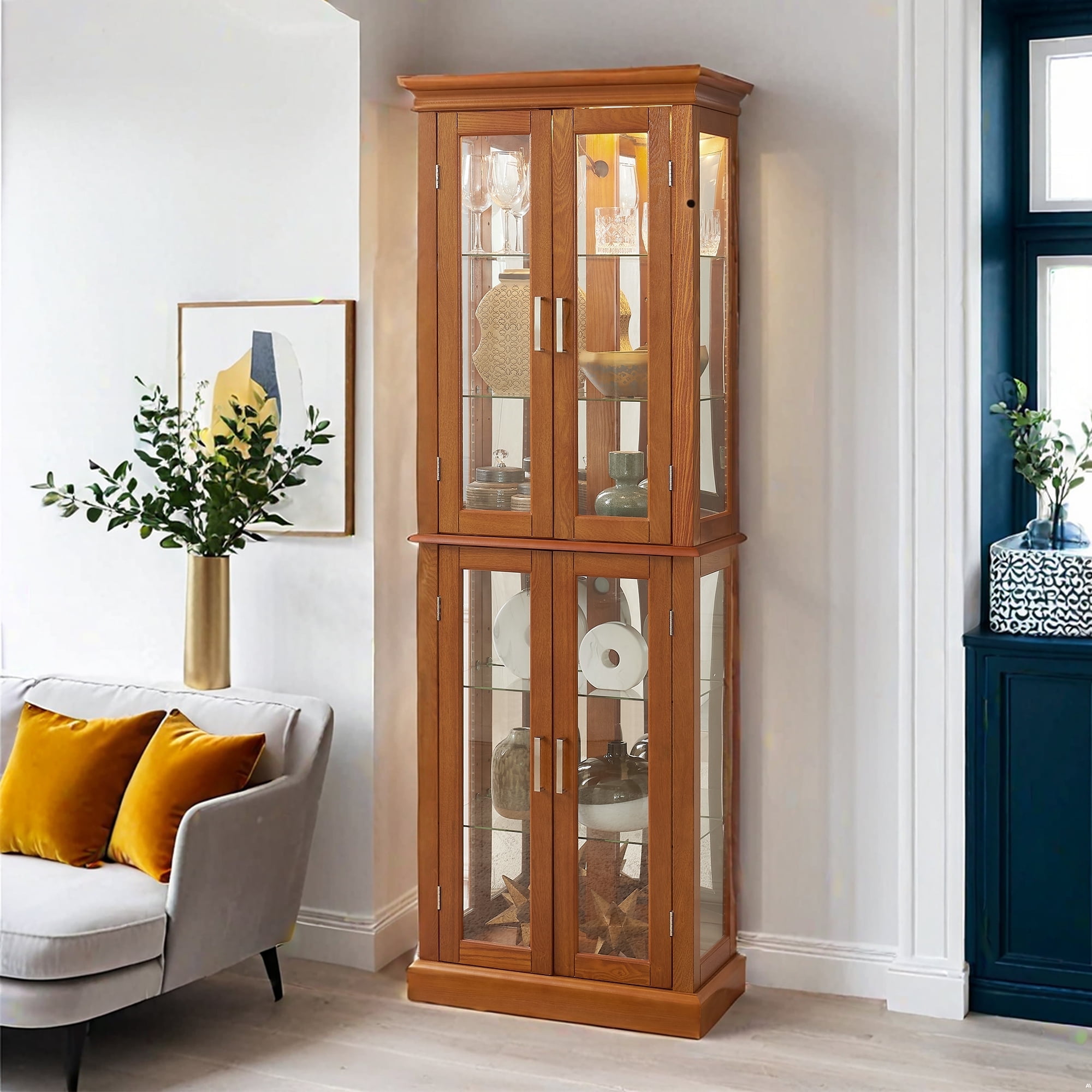 MDQMD Curio Display Cabinet for Living Room,Glass Doors Display Cabinet ...