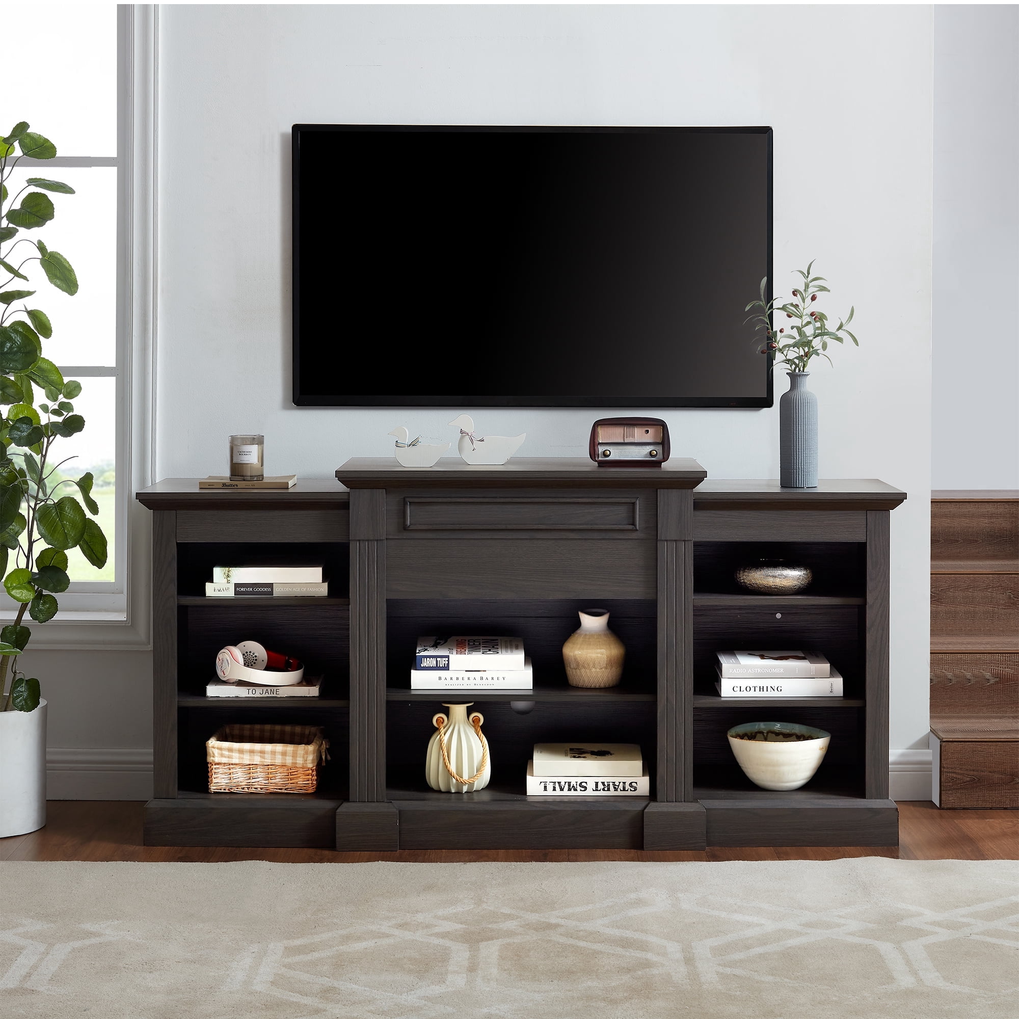 MDQMD Farmhouse Entertainment Center Cabinet with Open Shelves,TV Stand ...