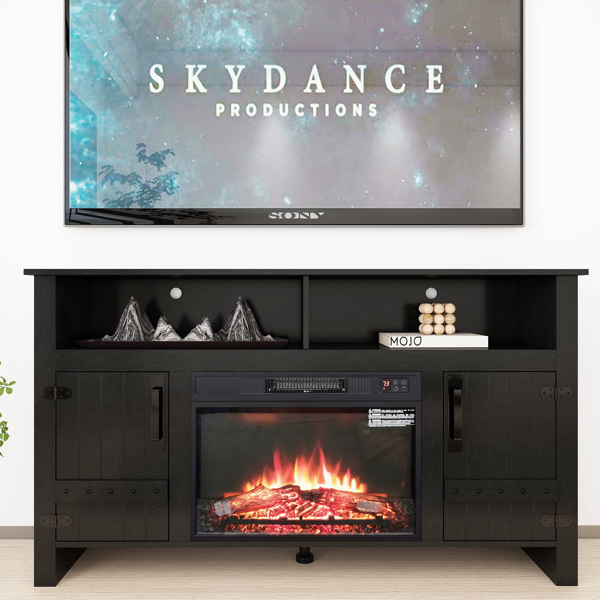 MDQMD Farmhouse TV Stand with Fireplace, 2 Door 57 Inch TV Console With ...