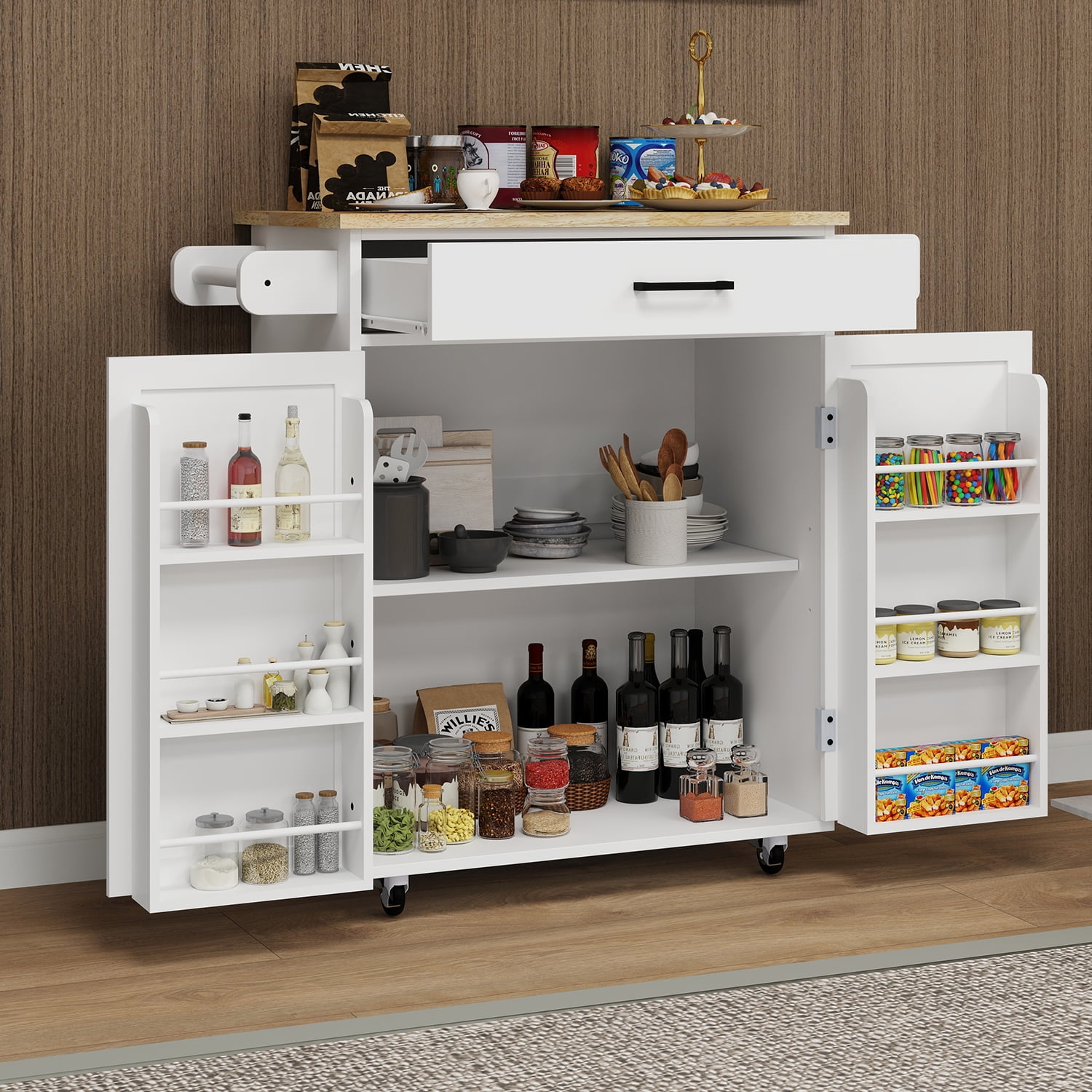 MDQMD Kitchen Carts on Wheels,Kitchen Island Cart with 1 Drawer & 2 ...