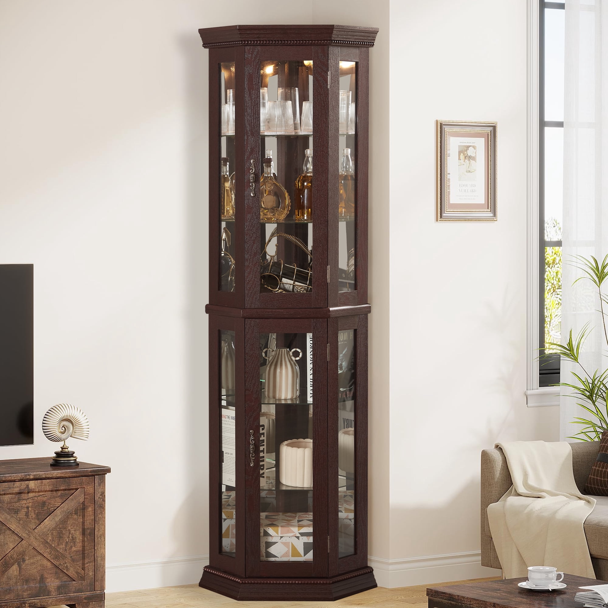MDQMD Lighted Curio Cabinet for Collection Storage,69.4'' Tall Glass ...
