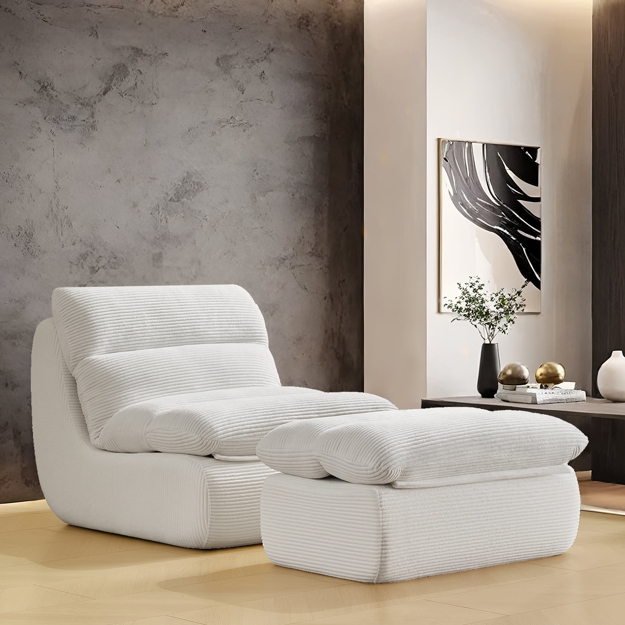 MDQMD Modern Compressed Corduroy Lounge Chair with Ottoman - Eco ...