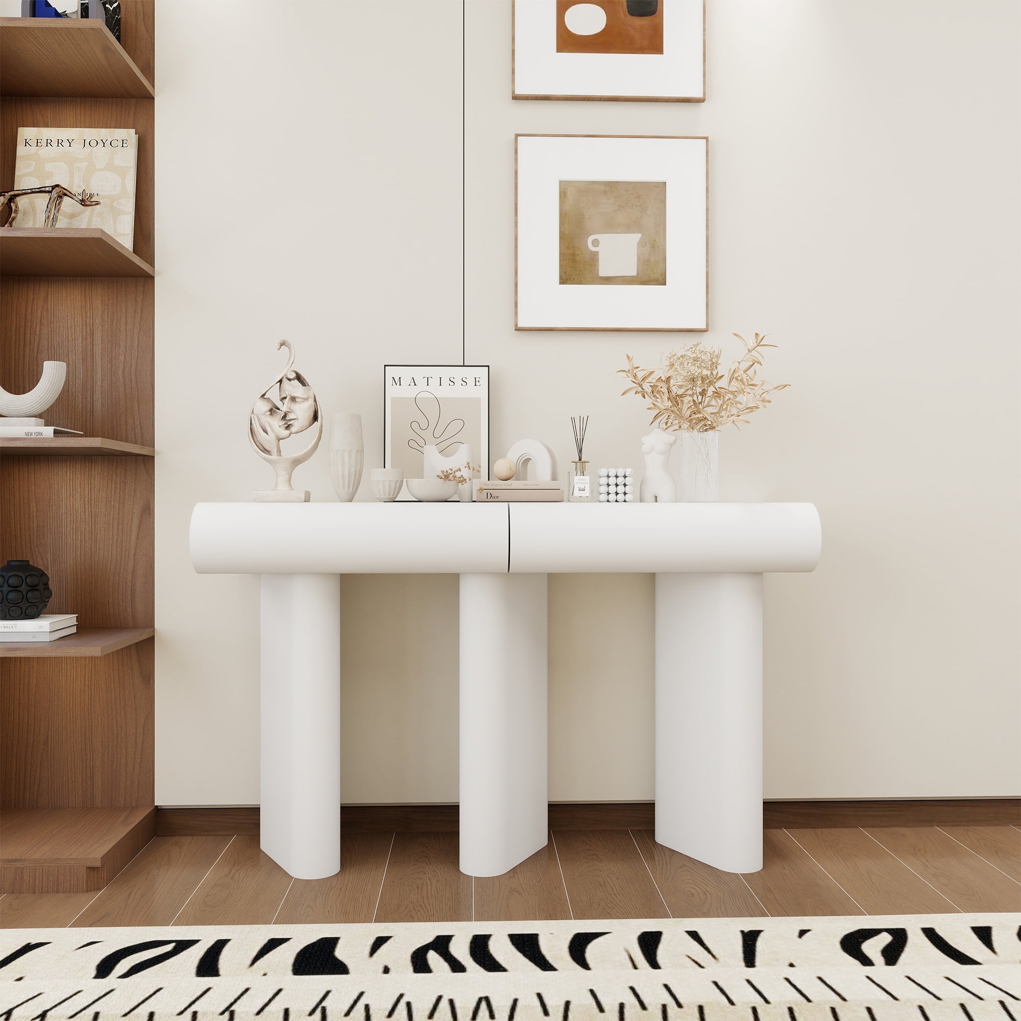 MDQMD Modern Curved Console Table with Drawers,White Entryway Table ...