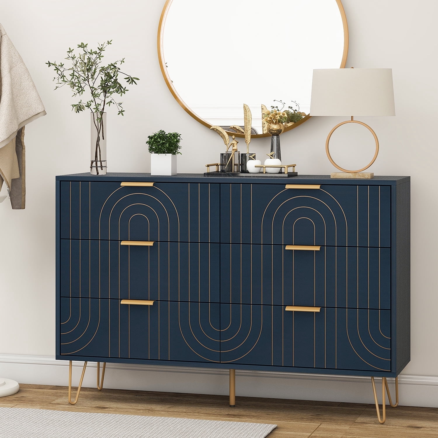 MDQMD Modern Dark Blue 6-Drawer Dresser - Bedroom Dresser with 6 ...