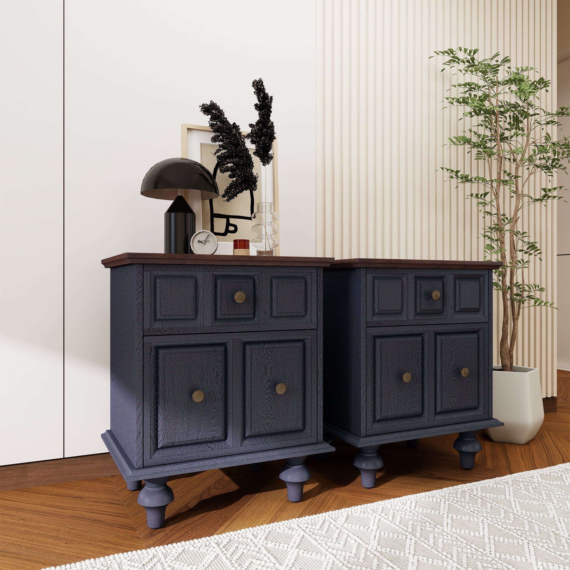 MDQMD Nightstand Set of 2- Wooden Nightstand with 2 Drawers, Bedside ...