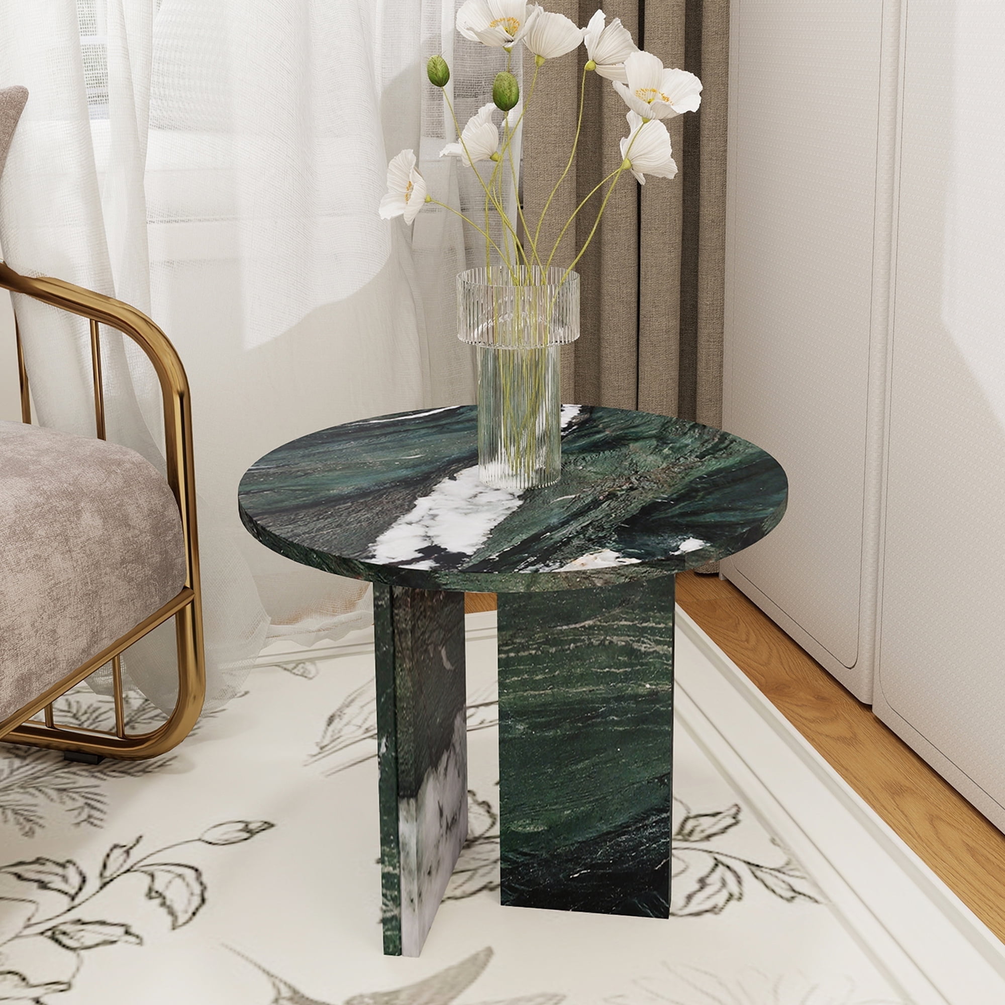 MDQMD 17.7'' Green Round Real Marble Coffee Table,Minimalist Luxury ...