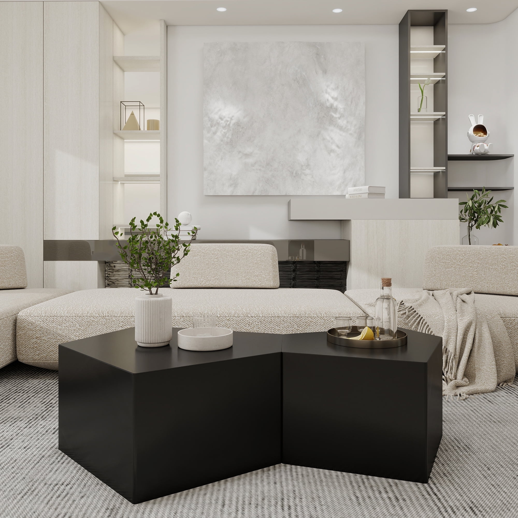 MDQMD Set of 2 Irregular Pentagon Nesting Coffee Table,Modern End Table ...