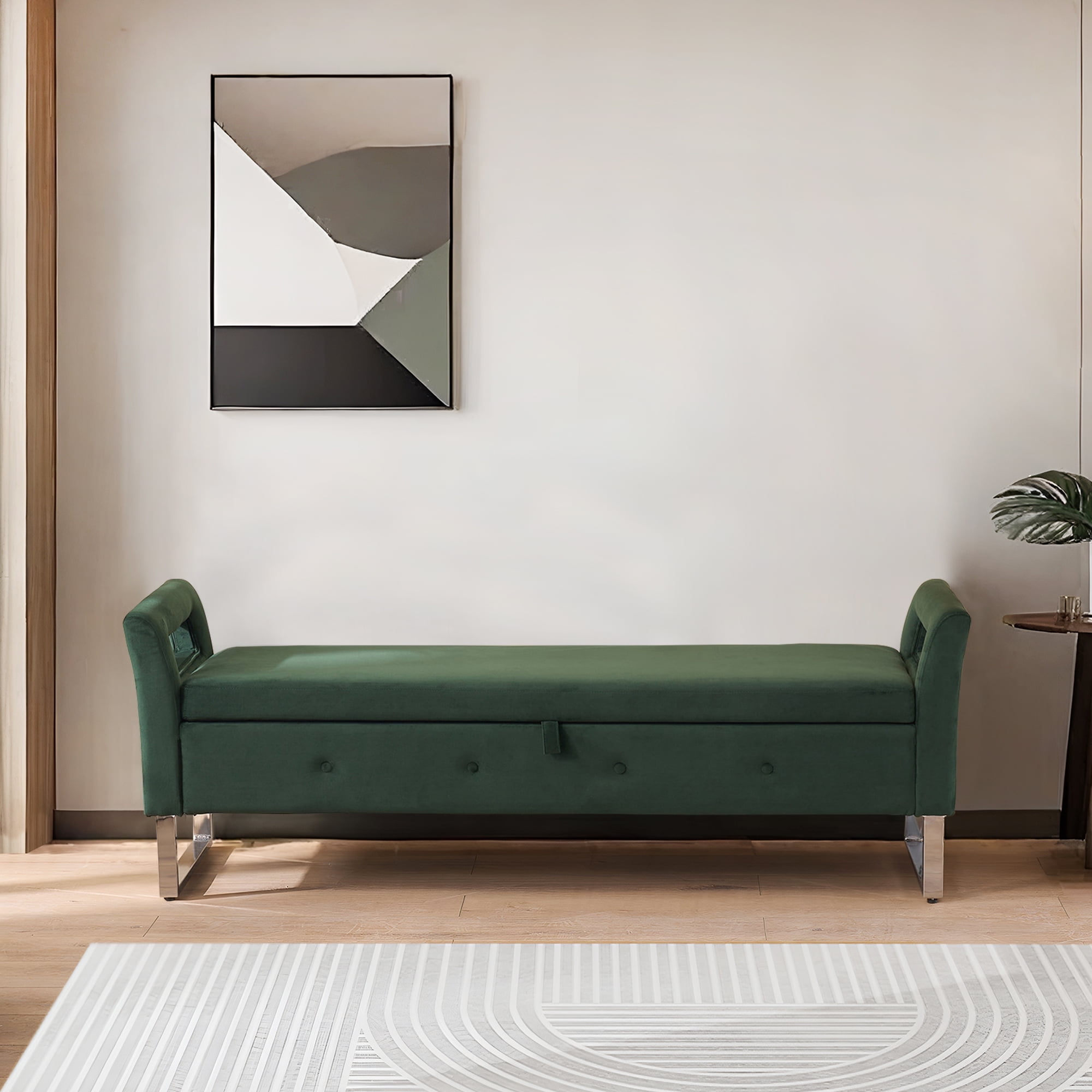MDQMD Storage Ottoman Bench with Armrest for Living Room,67.9'' Green ...