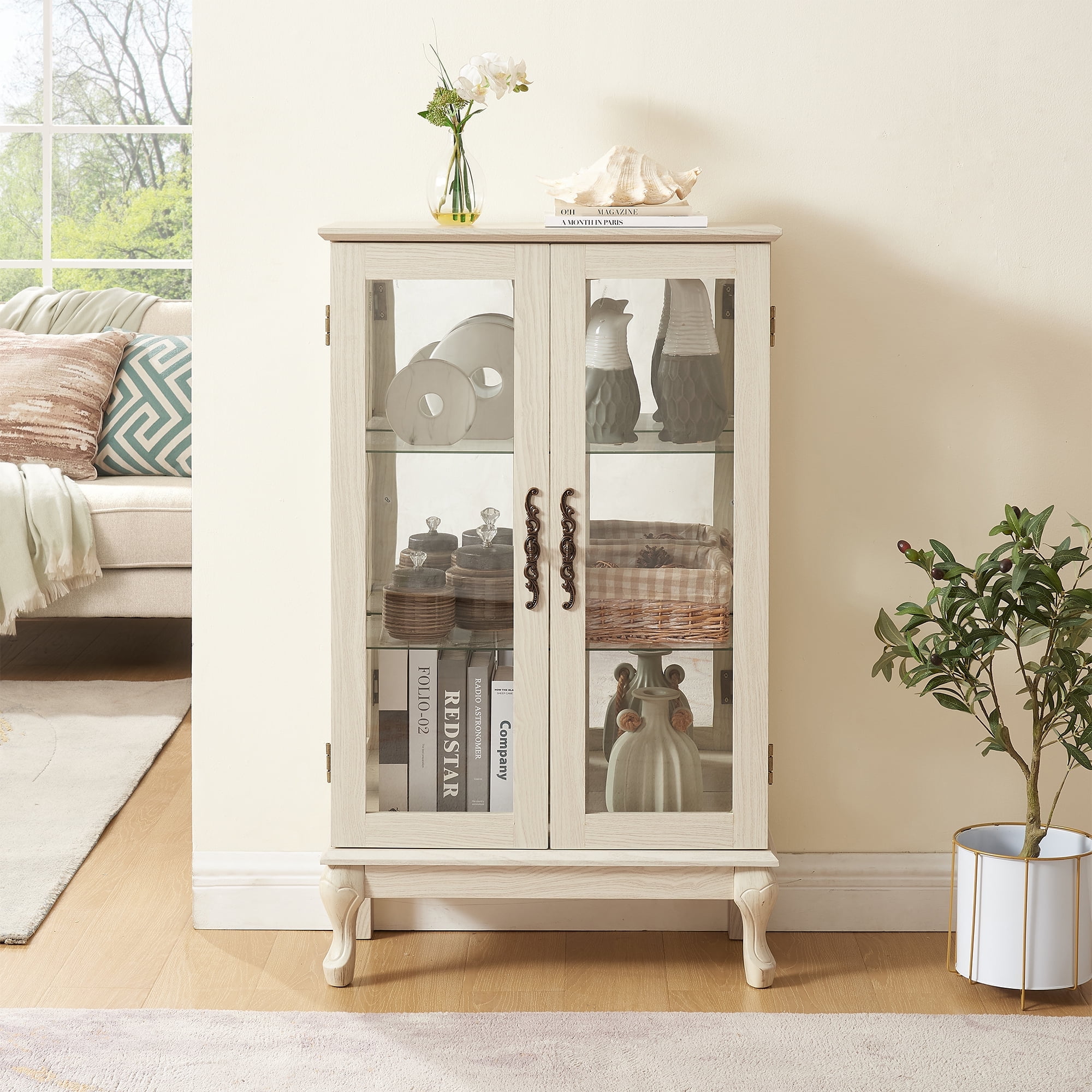 MDQMD White Curio Cabinet with 2 Glass Doors,Storage Cabinet with 2 ...