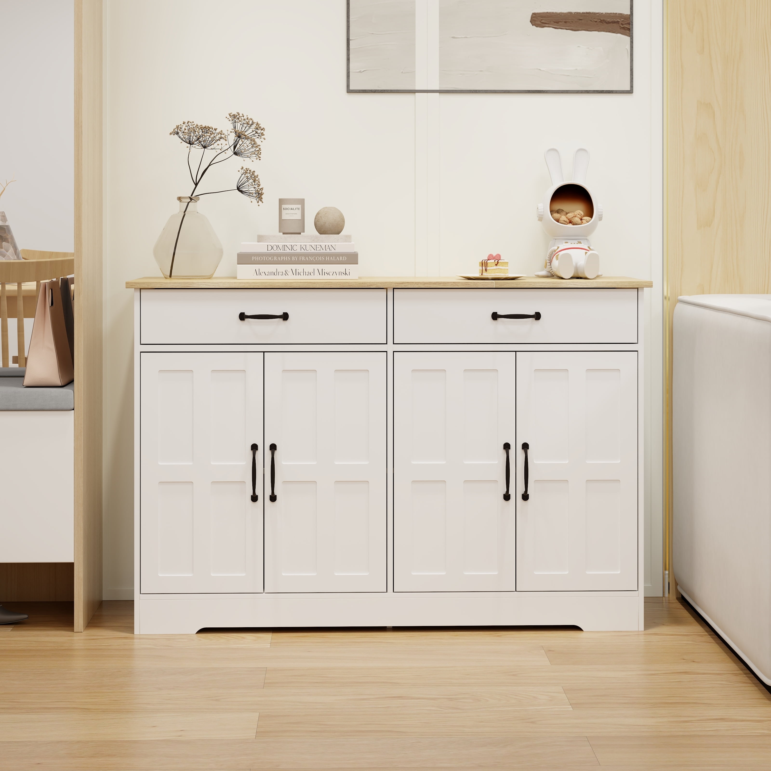 MDQMD White Farmhouse Cabinets for Living Room Sideboard Buffet Cabinet ...